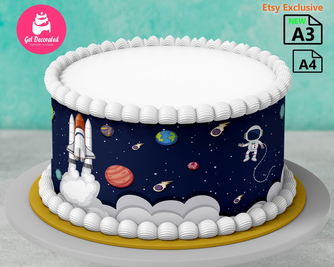 Edible Cake Icing Side Wrap Decoration Space Planets Stars Astronaut ...