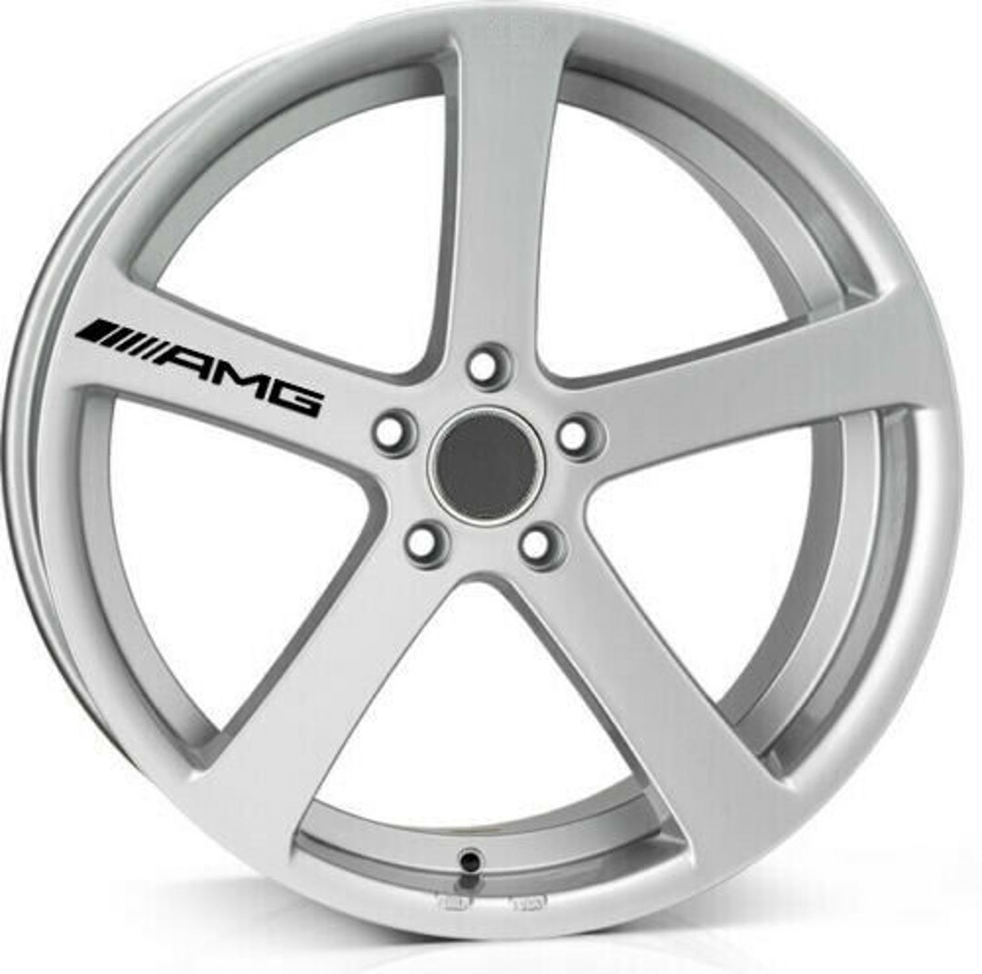 6x AMG ALLOY WHEEL Quality Vinyl Decal Sticker 100mm Long (black Whie ...