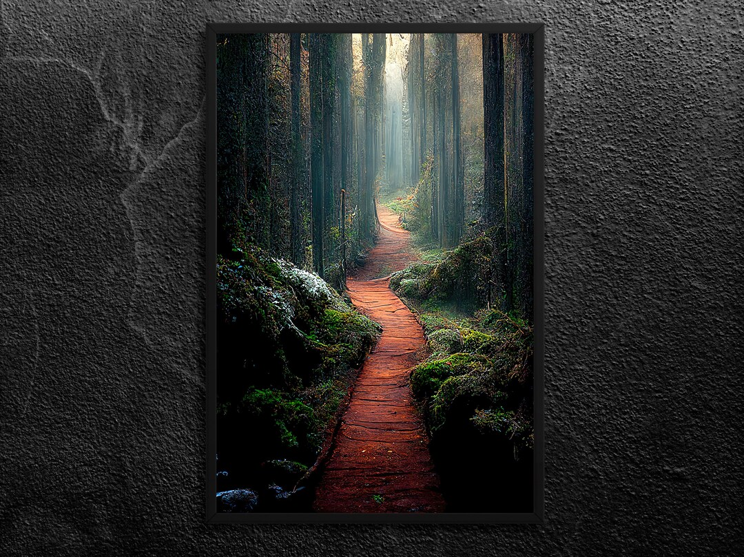 Forest Path Painting: Lush, Peaceful, Tranquil, Misty Realistic Wall ...