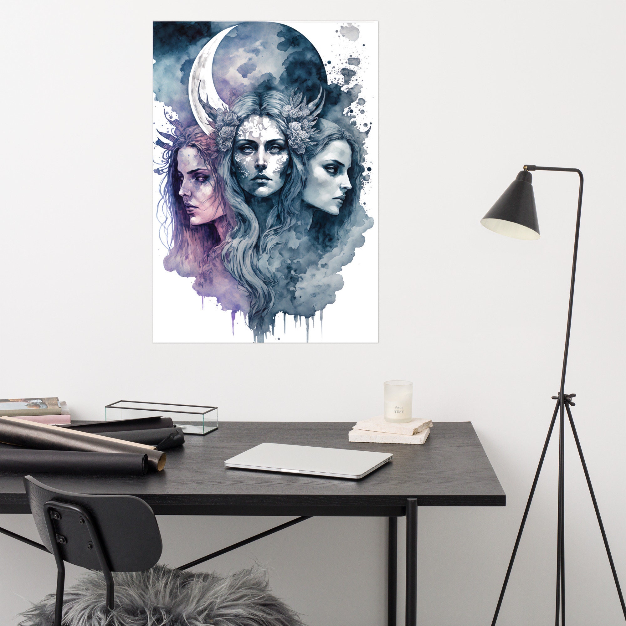 Triple Hecate Watercolor Portrait II Moon Stylized - Etsy