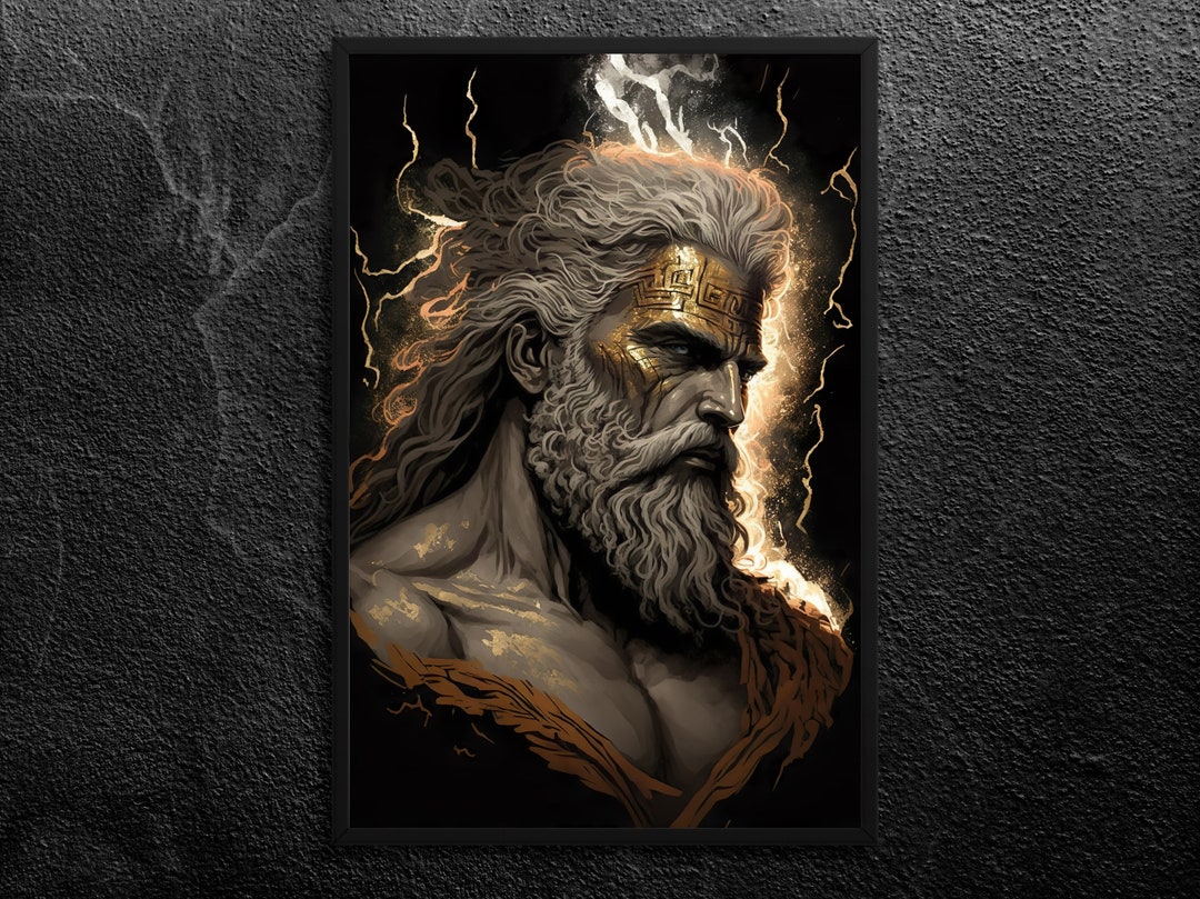 Zeus Portrait Art Print: Gold & Silver Greek Mythology Wall Art - Etsy