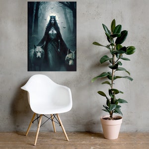 Hecate Portrait Goddess of the Underworld in Moonlit Forest, Wild Dogs ...