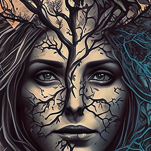 Hecate Triple Goddess Portrait: Three Faces, Earth Sky Underworld, Crow ...