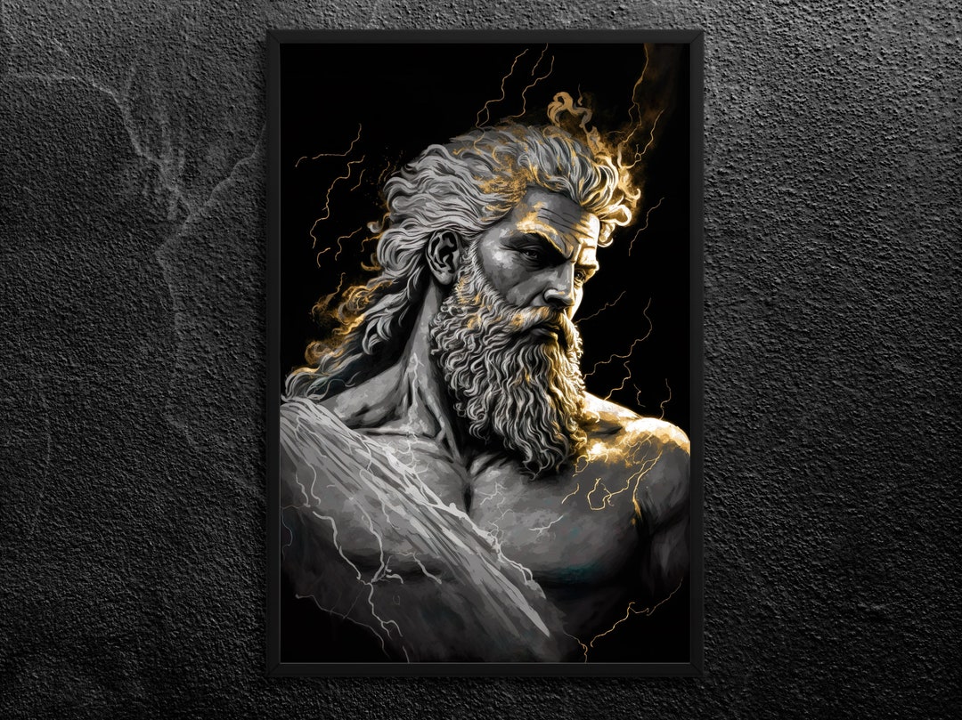Zeus Portrait - Strength and Justice - Thunder and Lightning - Charcoal ...