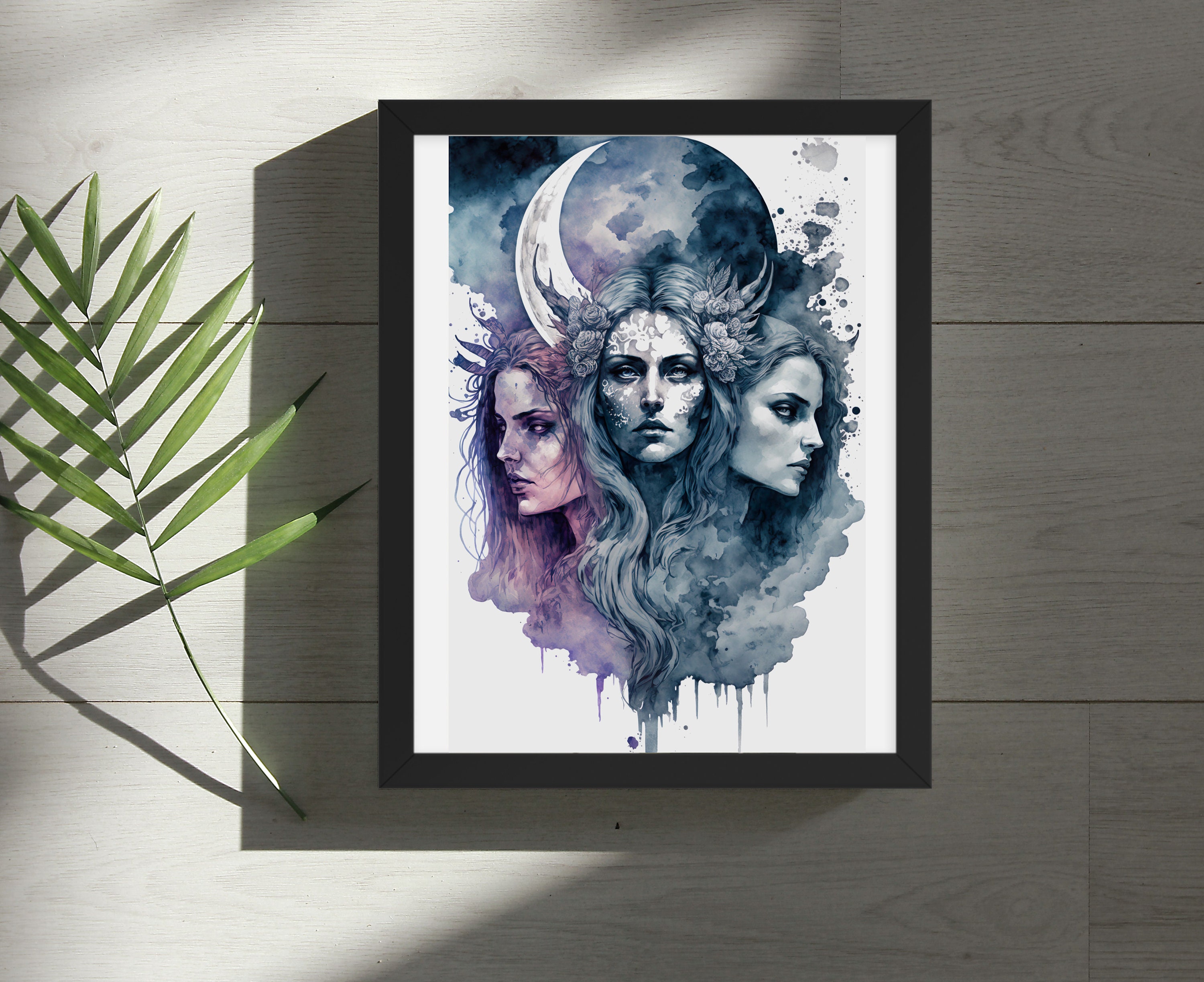 Triple Hecate Watercolor Portrait II Moon Stylized - Etsy
