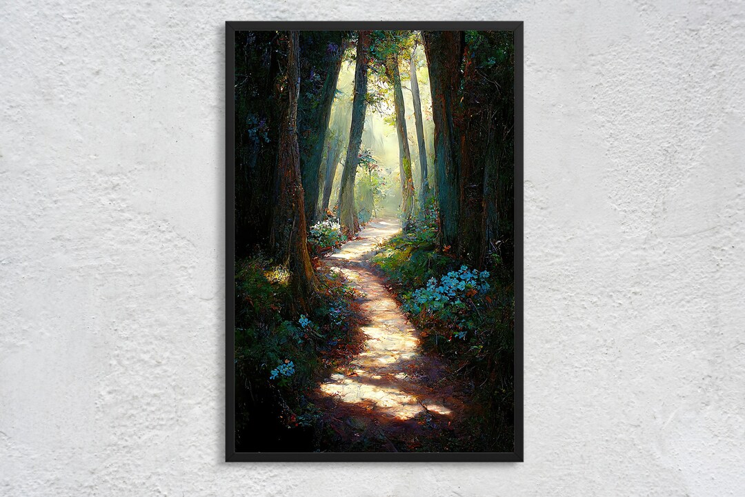 Peaceful Forest Path Portrait: Serene, Light-filled, Dense Foliage Oil ...