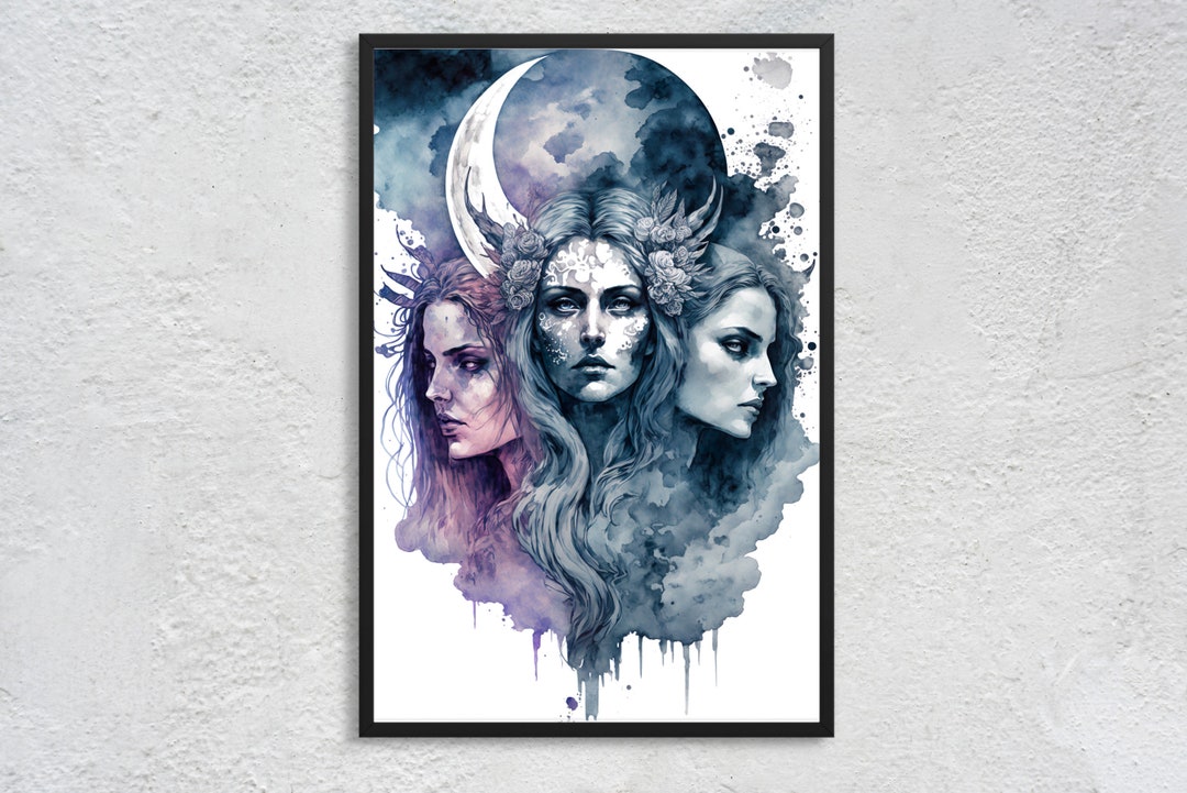 Triple Hecate Watercolor Portrait II Moon Stylized - Etsy