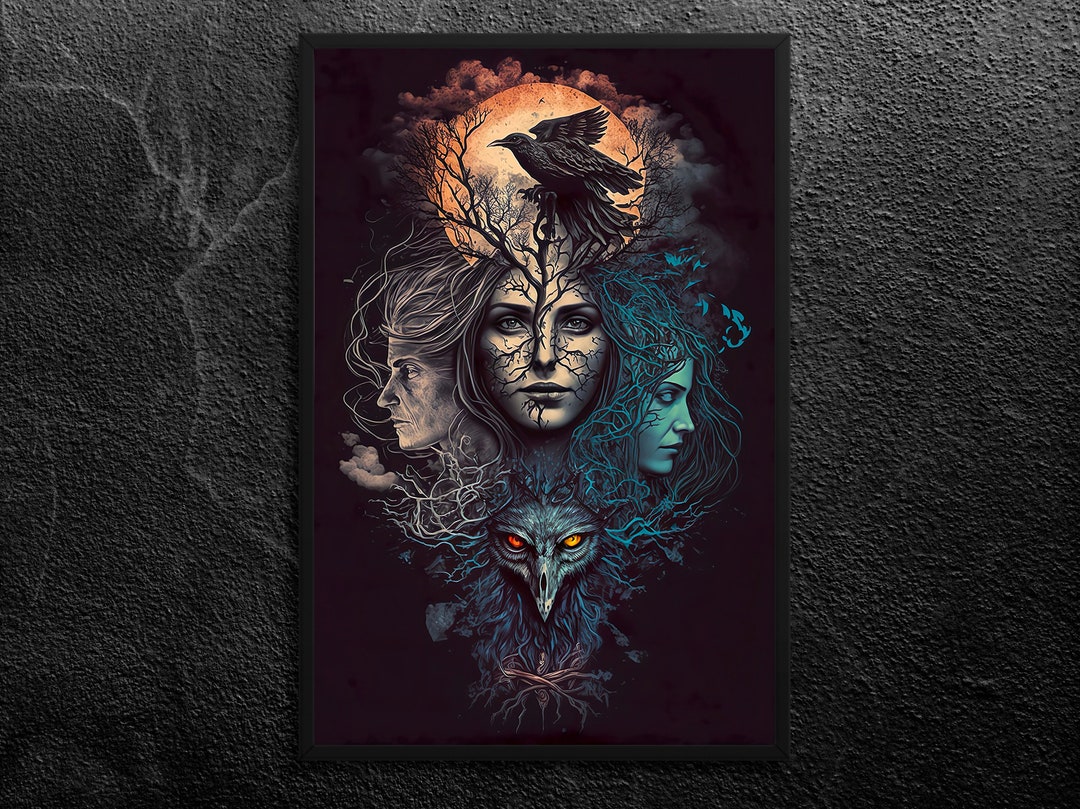 Hecate Triple Goddess Portrait: Three Faces, Earth Sky Underworld, Crow ...