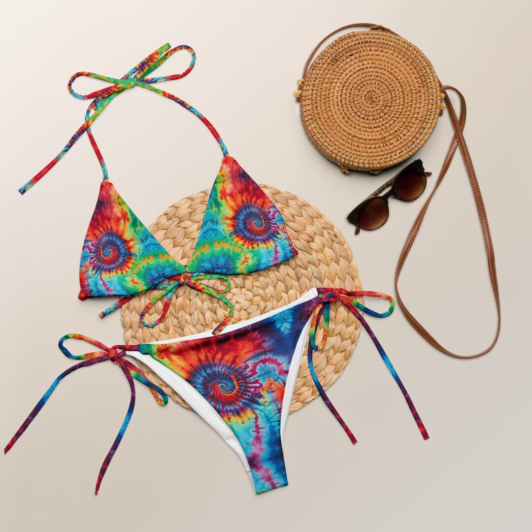 Trippy Rainbow Tie Dye Bikini: Eco-friendly String Swimsuit - Etsy