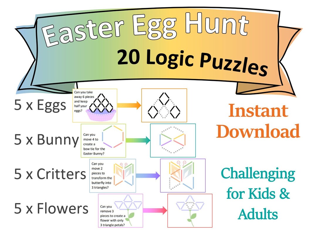 Logic Puzzles Easter Egg Filler for Kids & Adults -printable- No Candy ...
