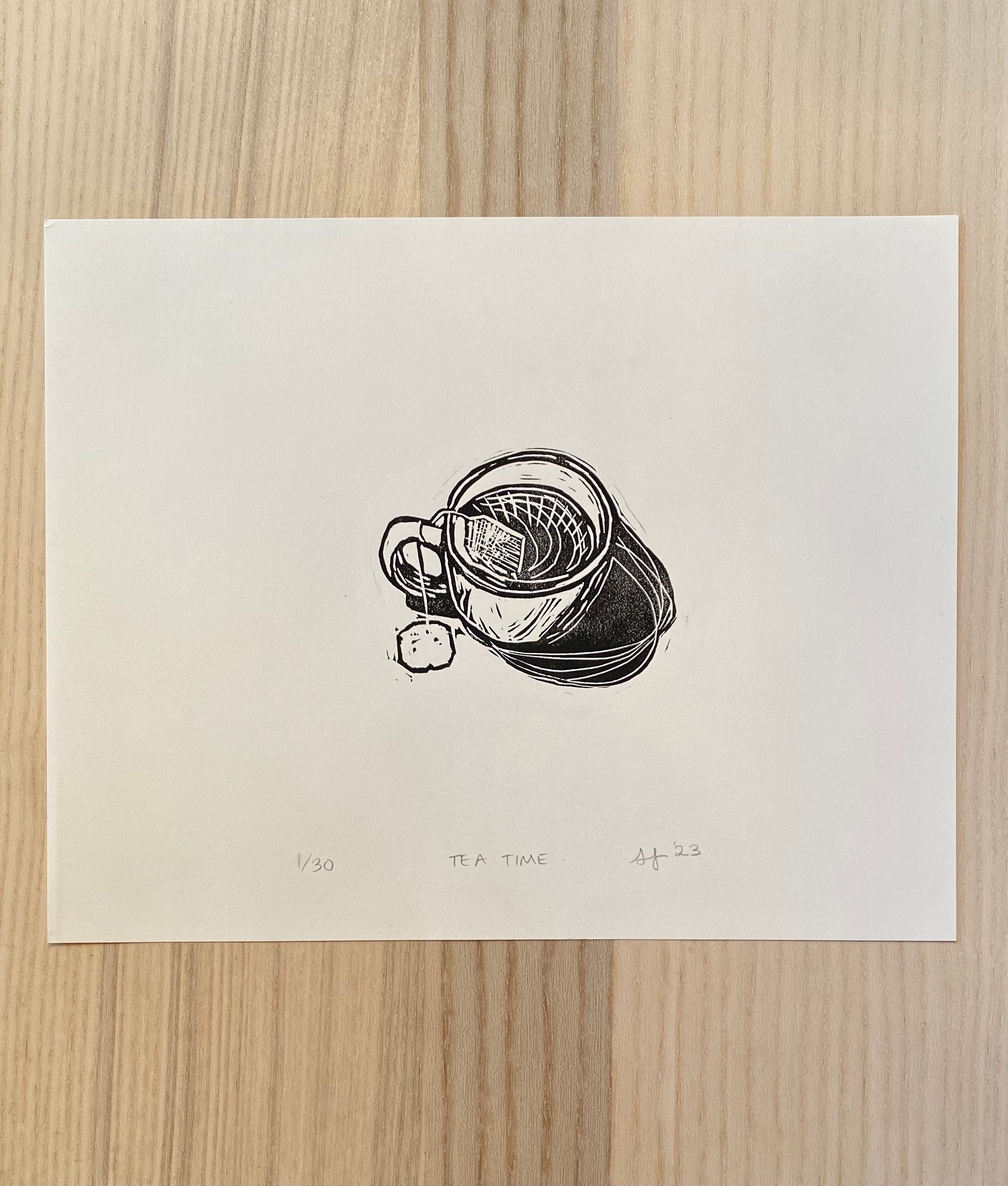 Original Linocut Print, "tea Time" - Etsy