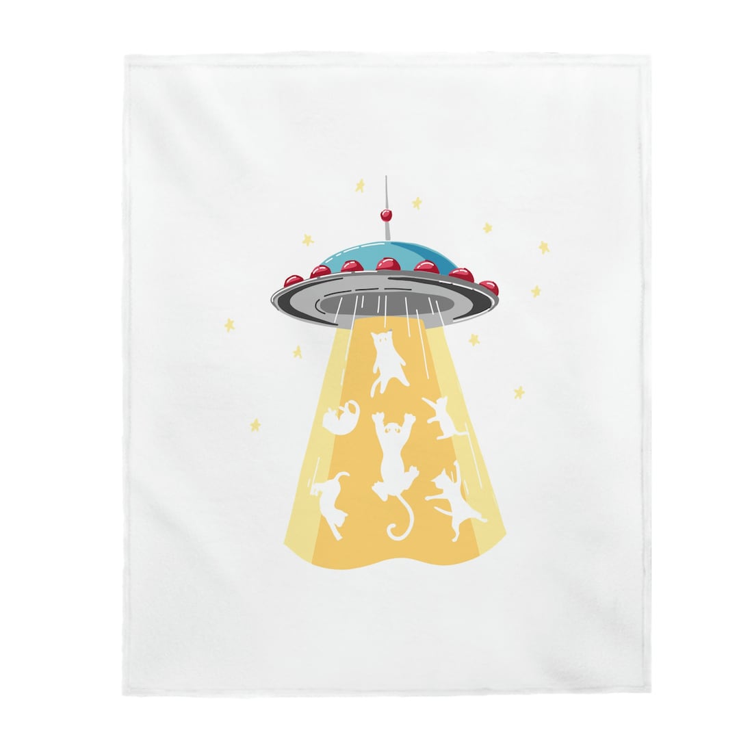 Alien Cat Abduction Velveteen Plush Blanket for Cozy Galactic Fun and ...