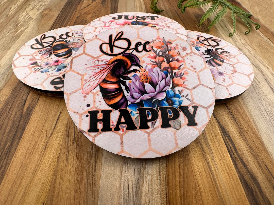 4 Pc Set Bee Quotes, Motivational Coaster Bundle, Floral Bee ...