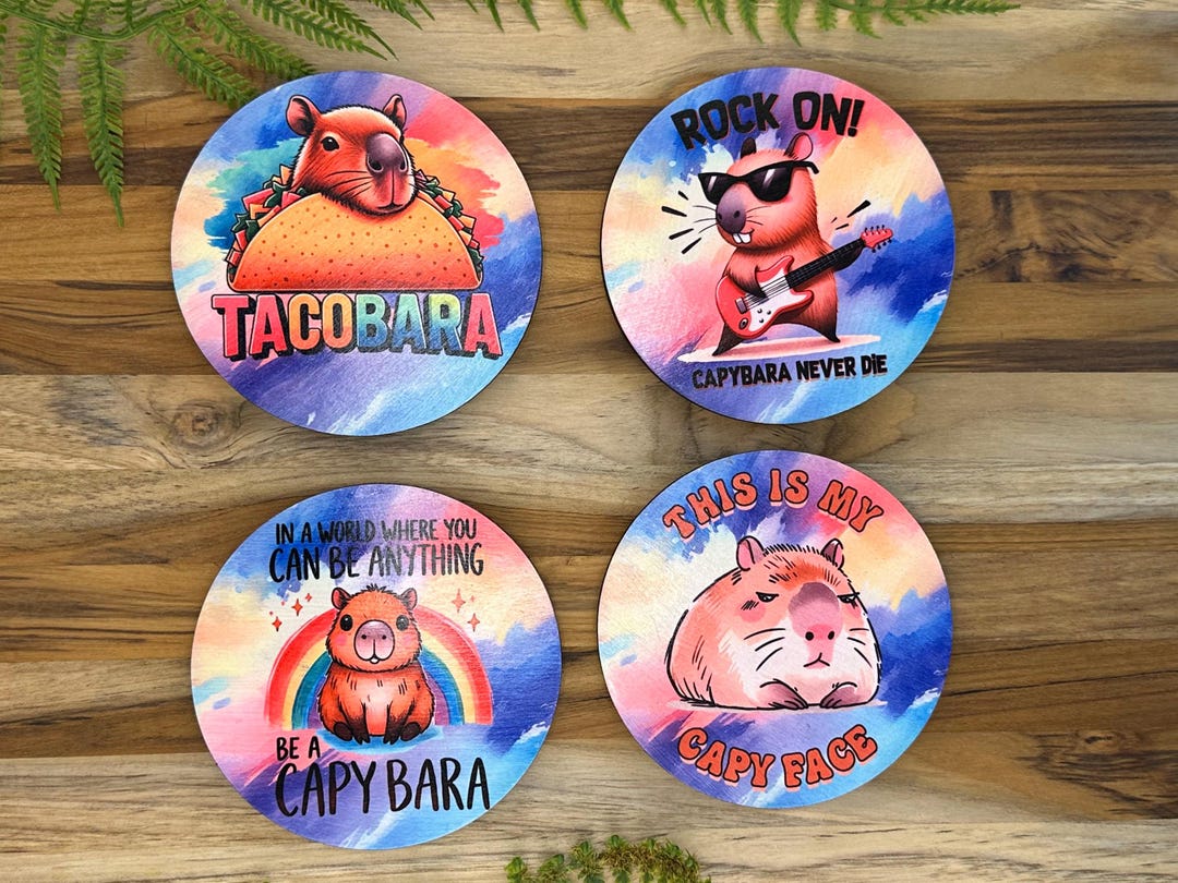 4 Pc Set Capybara Sublimation Wood Coasters, Housewarming Gift ~ Cute ...