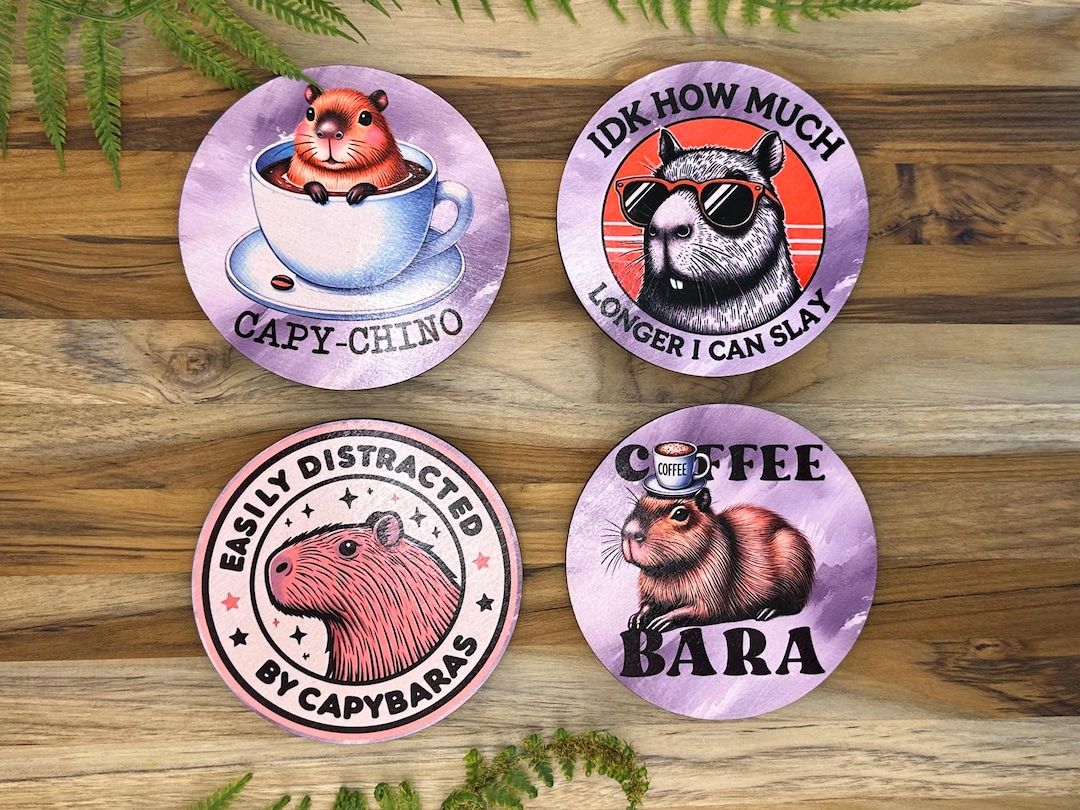 4 Pc Set Capybara Sublimation Wood Coasters, Housewarming Gift ~ Cute ...