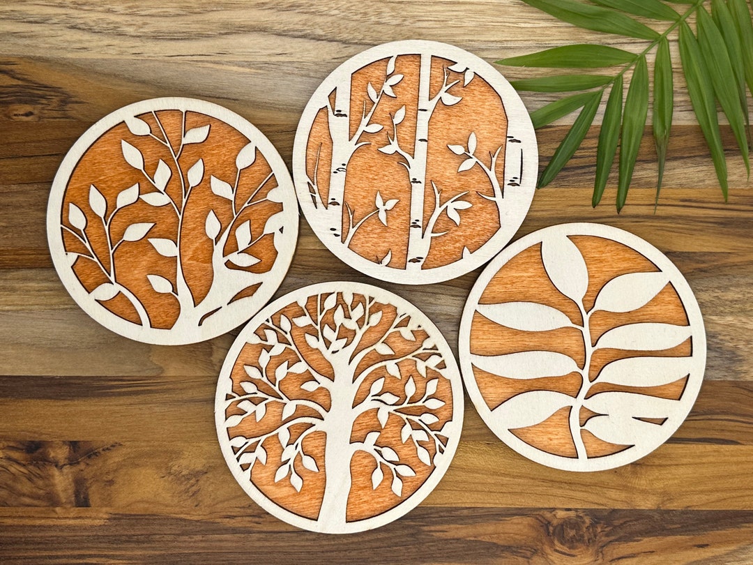 4 Pc Set Nature Wood Coasters, Series 1 Housewarming Gift, Wood ...