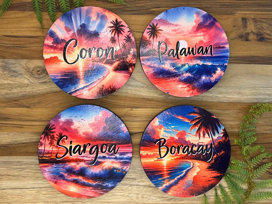 4 Pc Set Philippine Islands Sublimation Wood Coasters, Housewarming ...