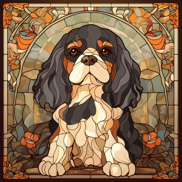Cavalier King Charles Spaniel Stained Glass - Etsy