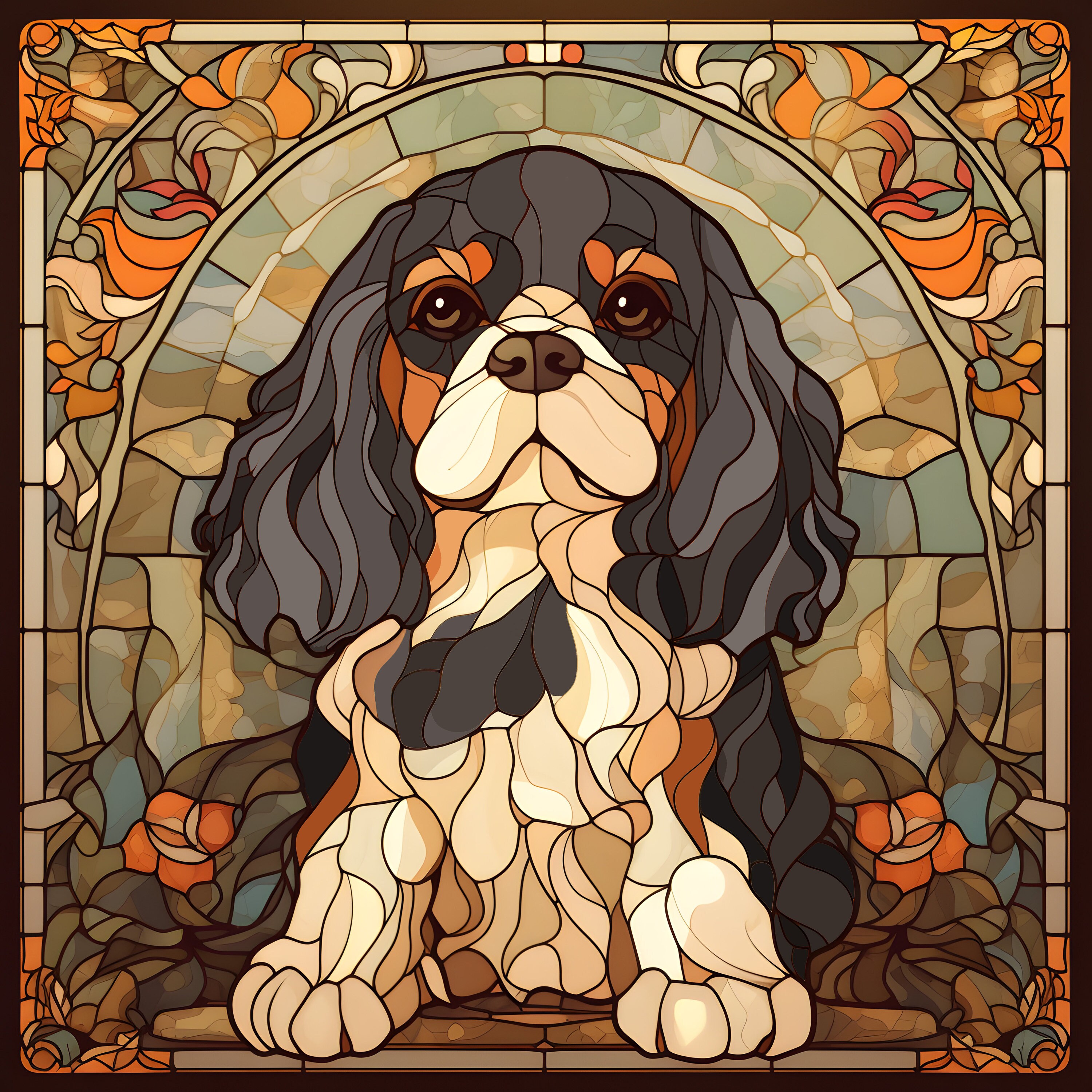 Cavalier King Charles Spaniel Tri Color Stained Glass Digital - Etsy