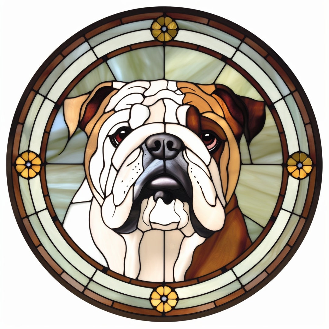English Bulldog Stained Glass Digital Print - Etsy