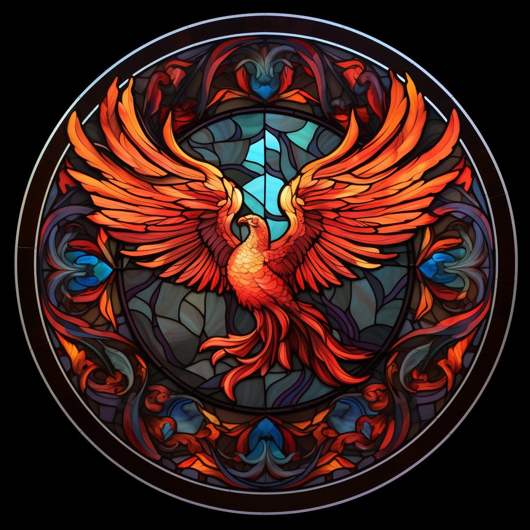 Phoenix Stained Glass Digital Print - Etsy