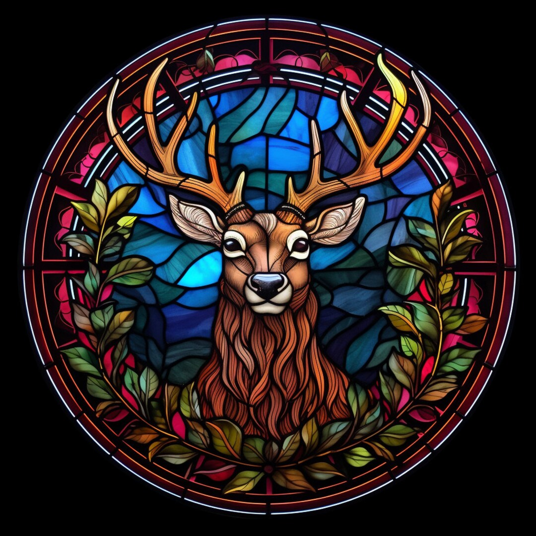 Stag Stained Glass Digital Print - Etsy
