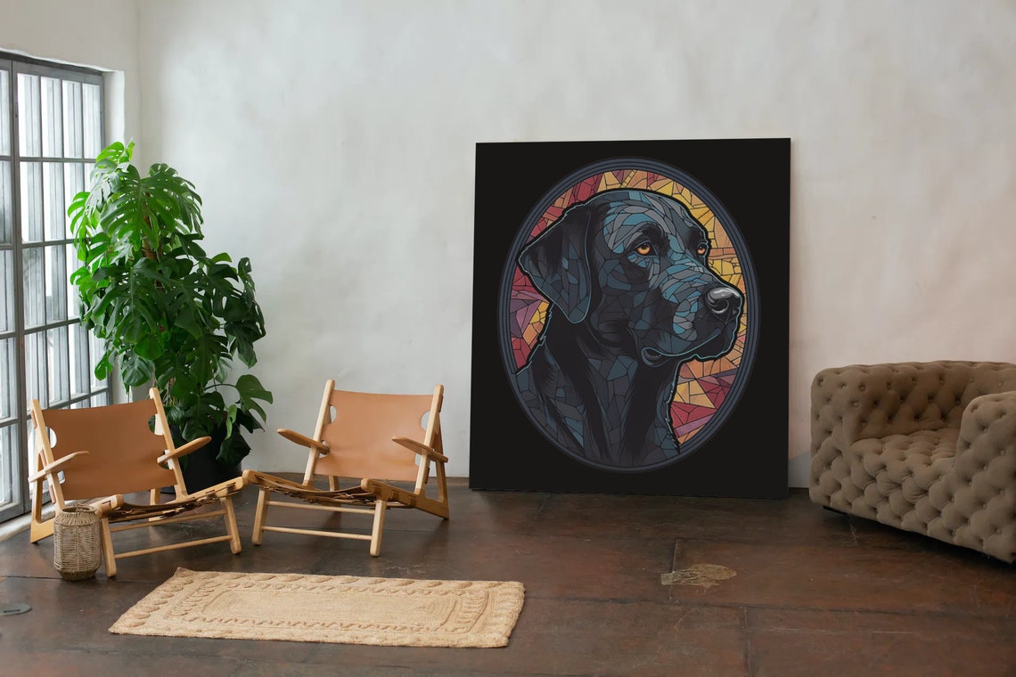 Black Labrador Stained Glass Digital Print - Etsy