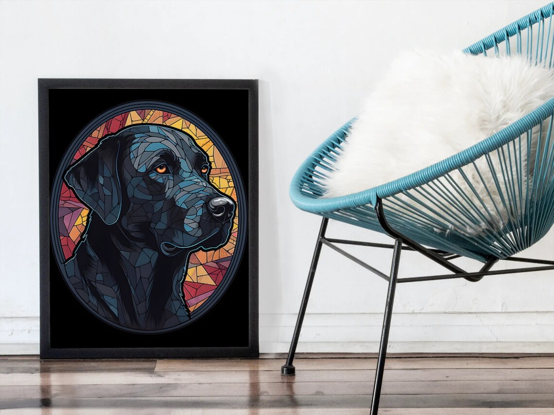 Black Labrador Stained Glass Digital Print - Etsy