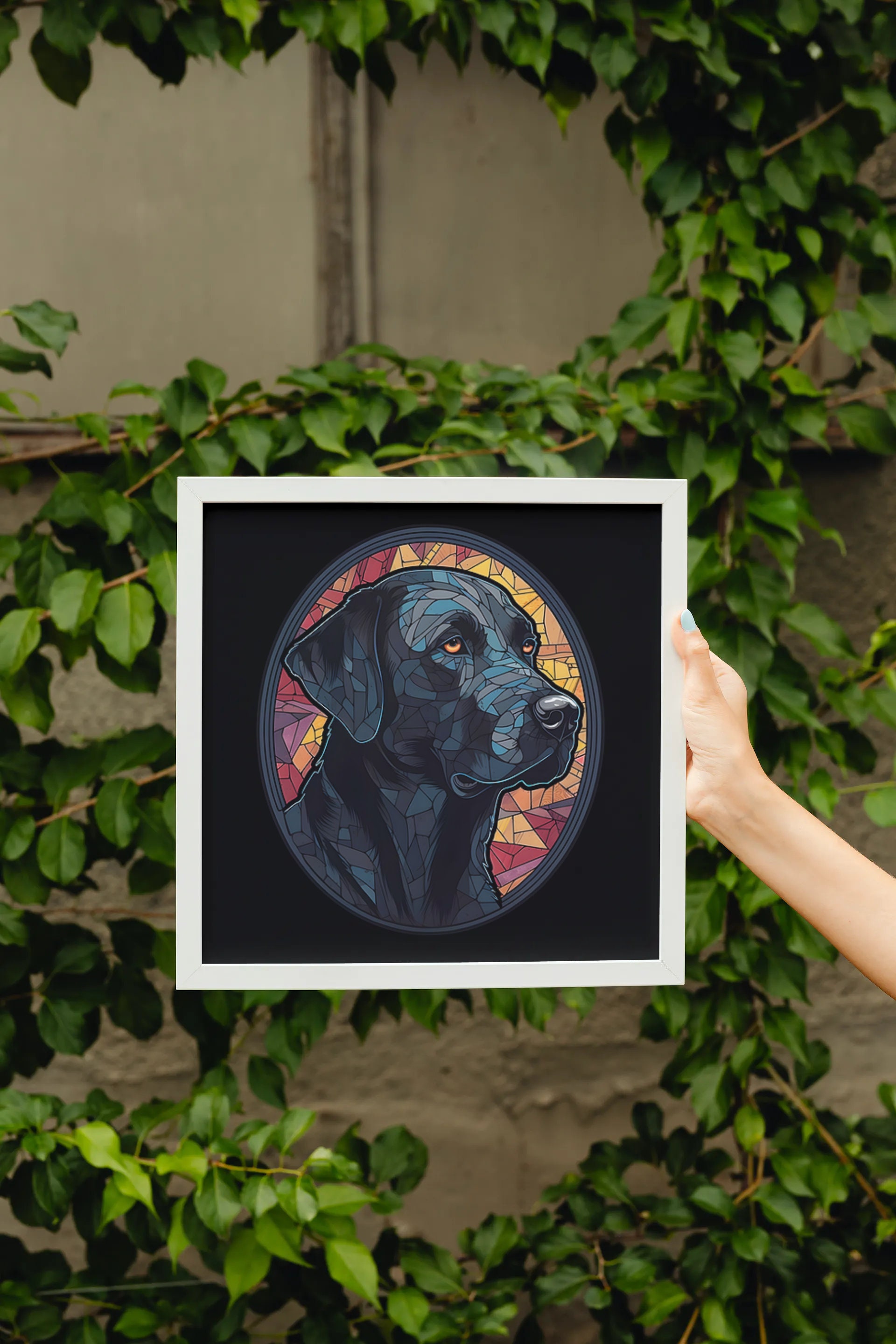 Black Labrador Stained Glass Digital Print - Etsy