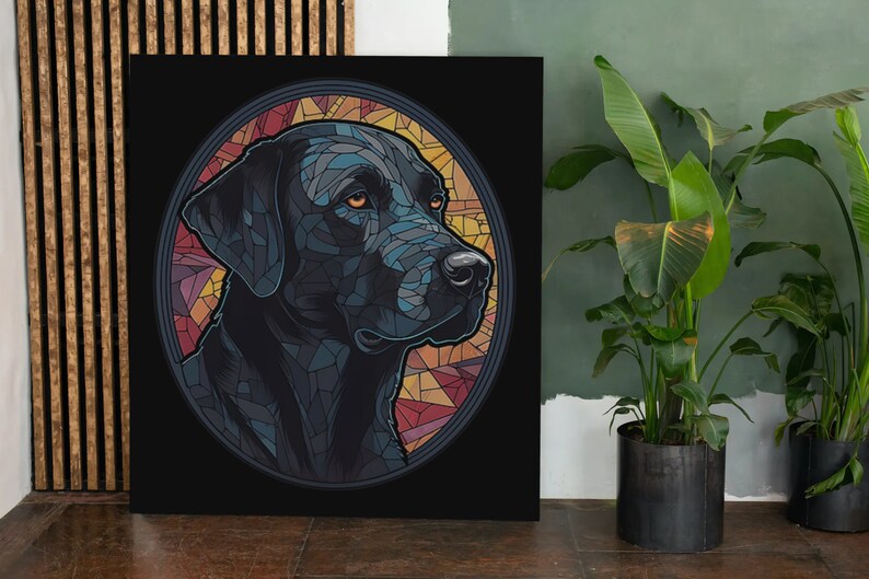 Black Labrador Stained Glass Digital Print - Etsy