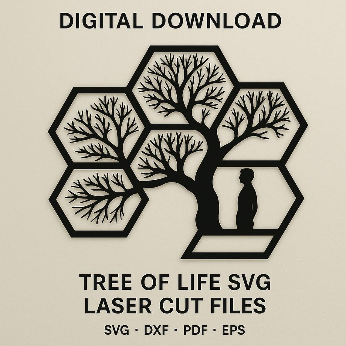 Tree Branch Laser Cut Files | Tree of Life Wall Art Svg | Hexagon Panel ...