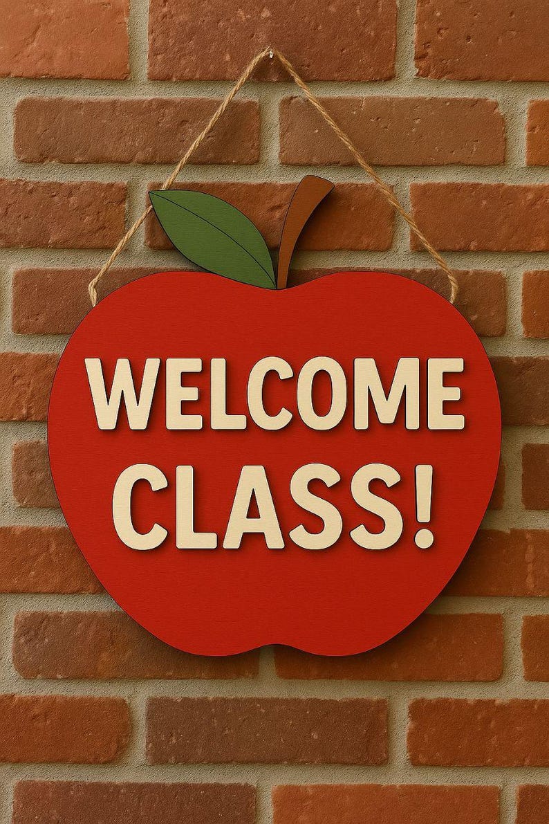 Apple Welcome Sign Svg Bundle | Teacher Classroom Door Sign Laser Cut ...