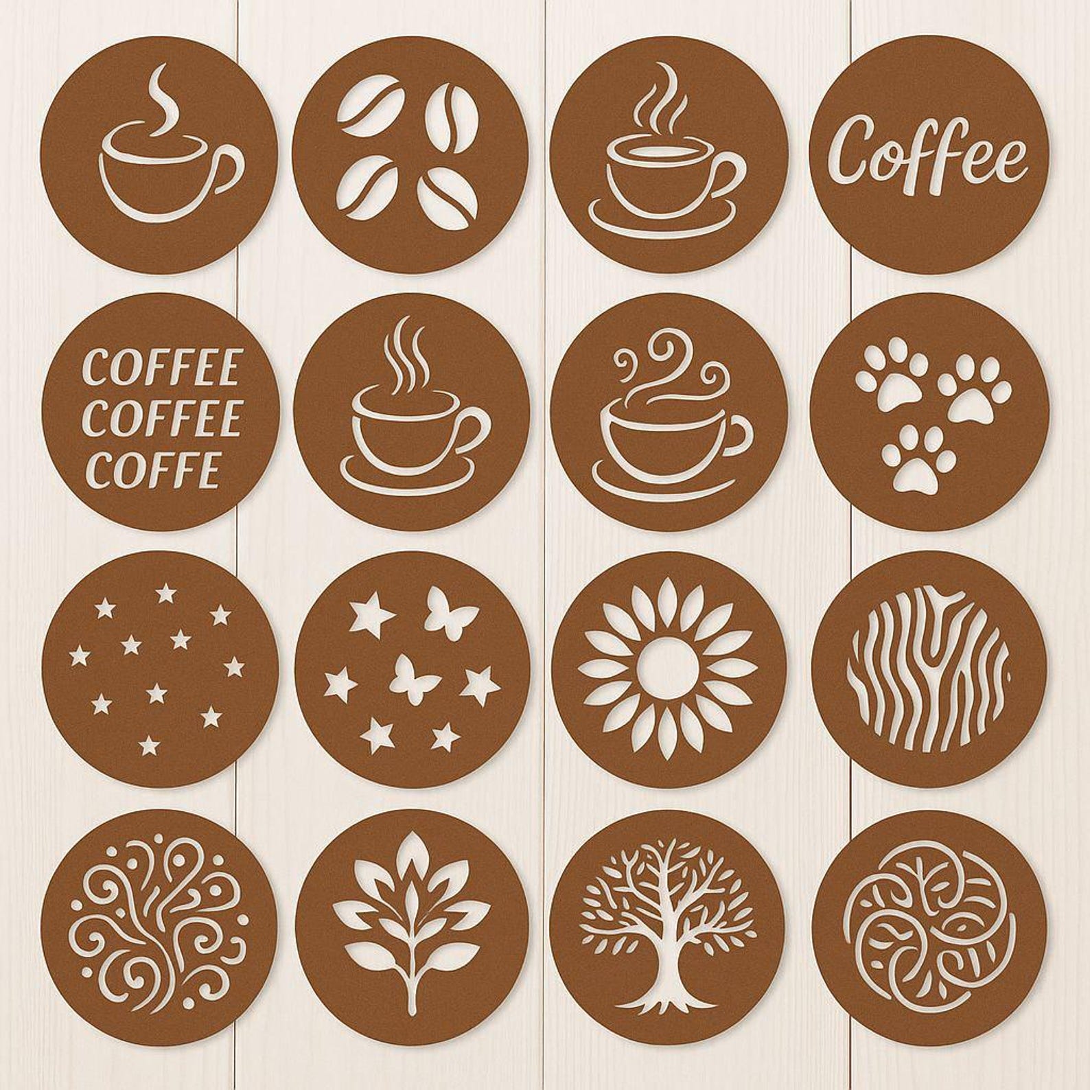 Coffee Stencil SVG Bundle: Barista Foam Art Templates, Cafe Decor (32 ...