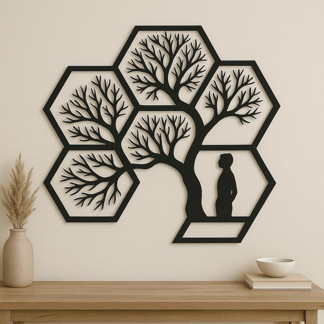 Tree Branch Laser Cut Files | Tree of Life Wall Art Svg | Hexagon Panel ...