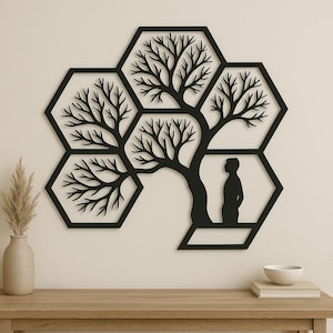 Tree Branch Laser Cut Files | Tree of Life Wall Art Svg | Hexagon Panel ...