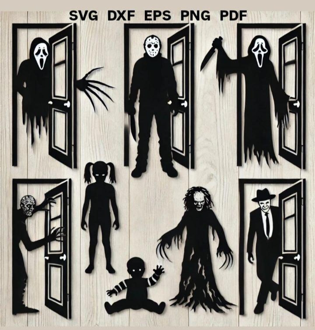 Horror Door Hanger SVG Bundle: Halloween Silhouette Cut Files (digital ...