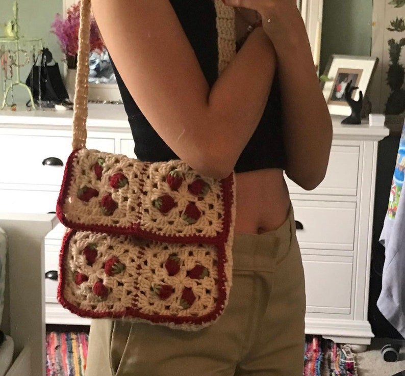 Strawberry Crochet Messenger Bag Purse - Etsy