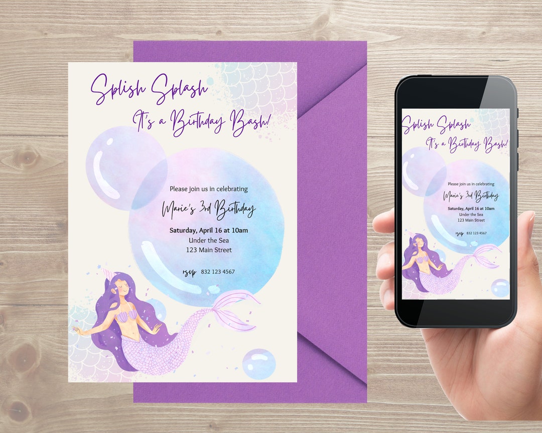 Mermaid Digital Birthday Invitation, Girl Birthday Invitation, Digital ...