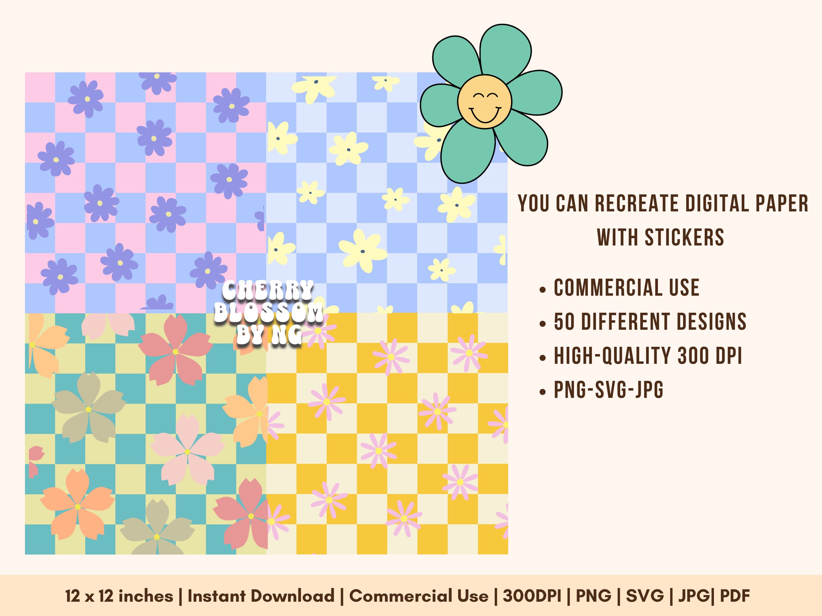 50 Checkerboard Digital Paper Checker Grid Background for Commercial ...