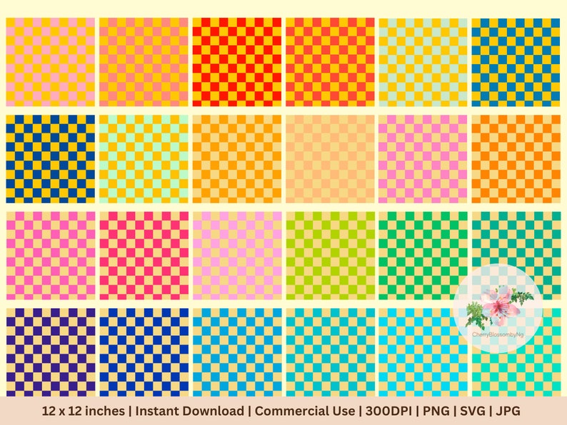 50 Yellow Checkerboard Digital Papers, Checkerboard Seamless Patterns ...