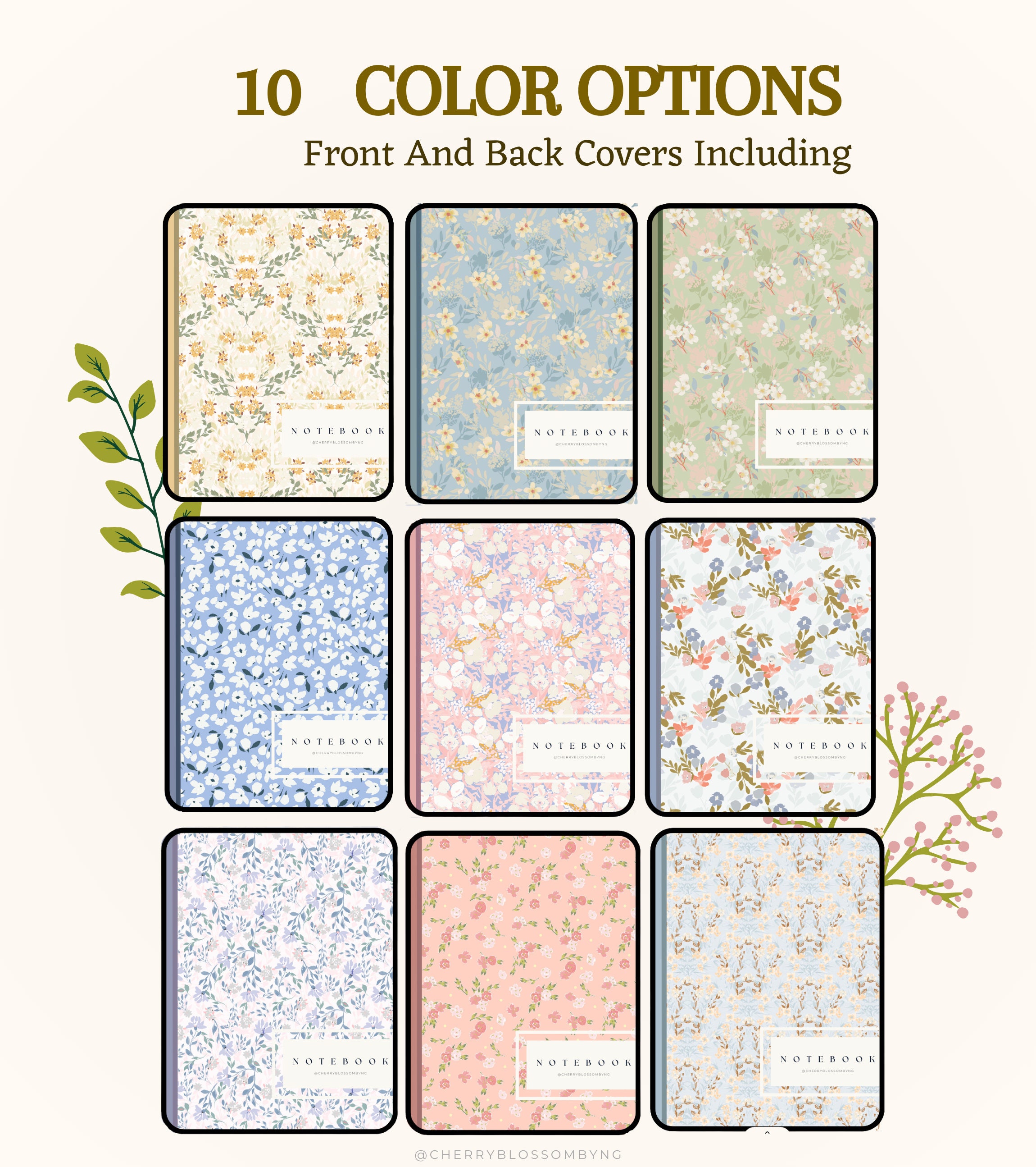 Floral Digital Notebook Covers: Pastel Minimalist Design (digital ...