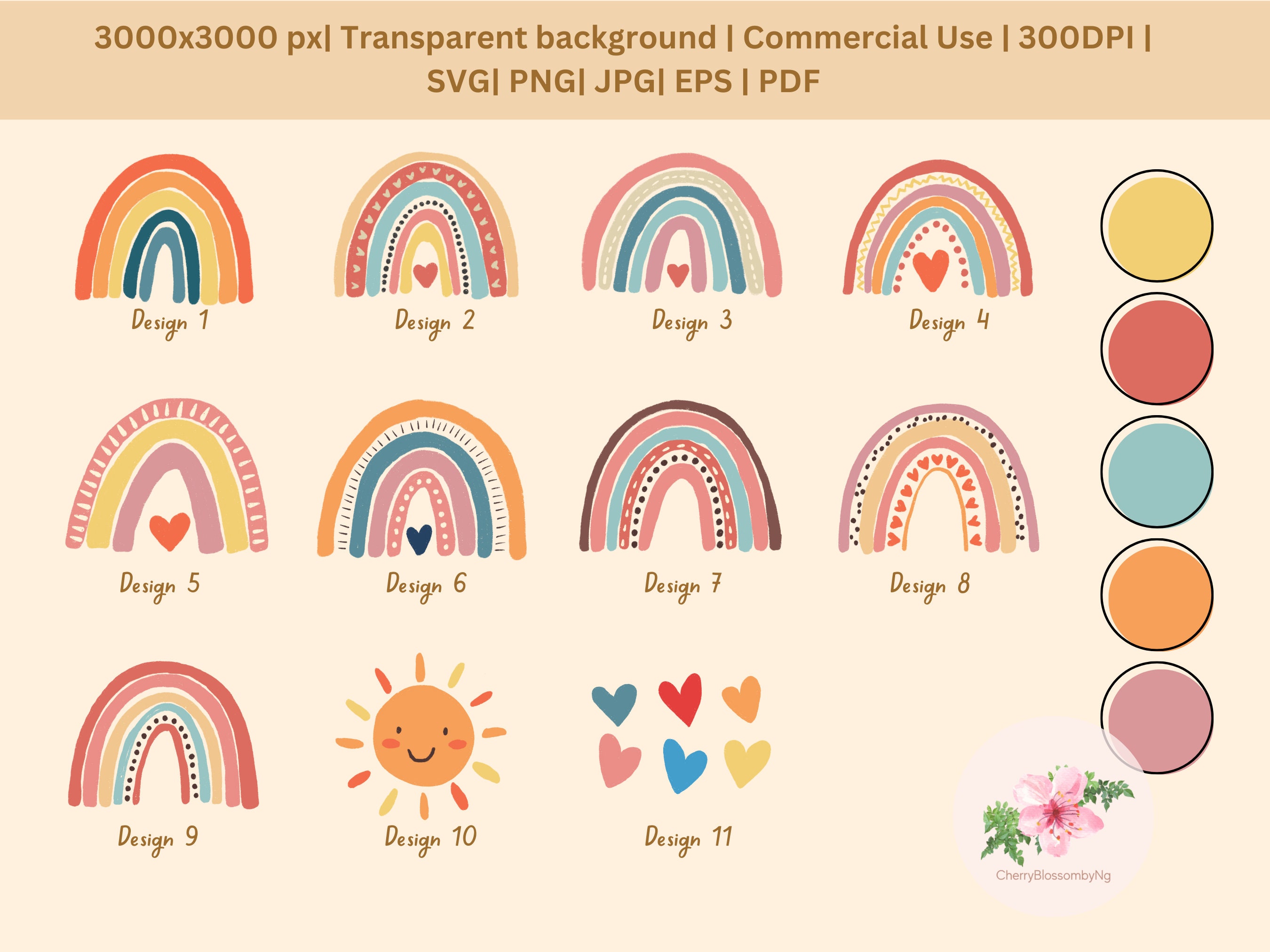 42 Hand Drawn Boho Rainbow Clipart Rainbow SVG Commercial Use Boho ...