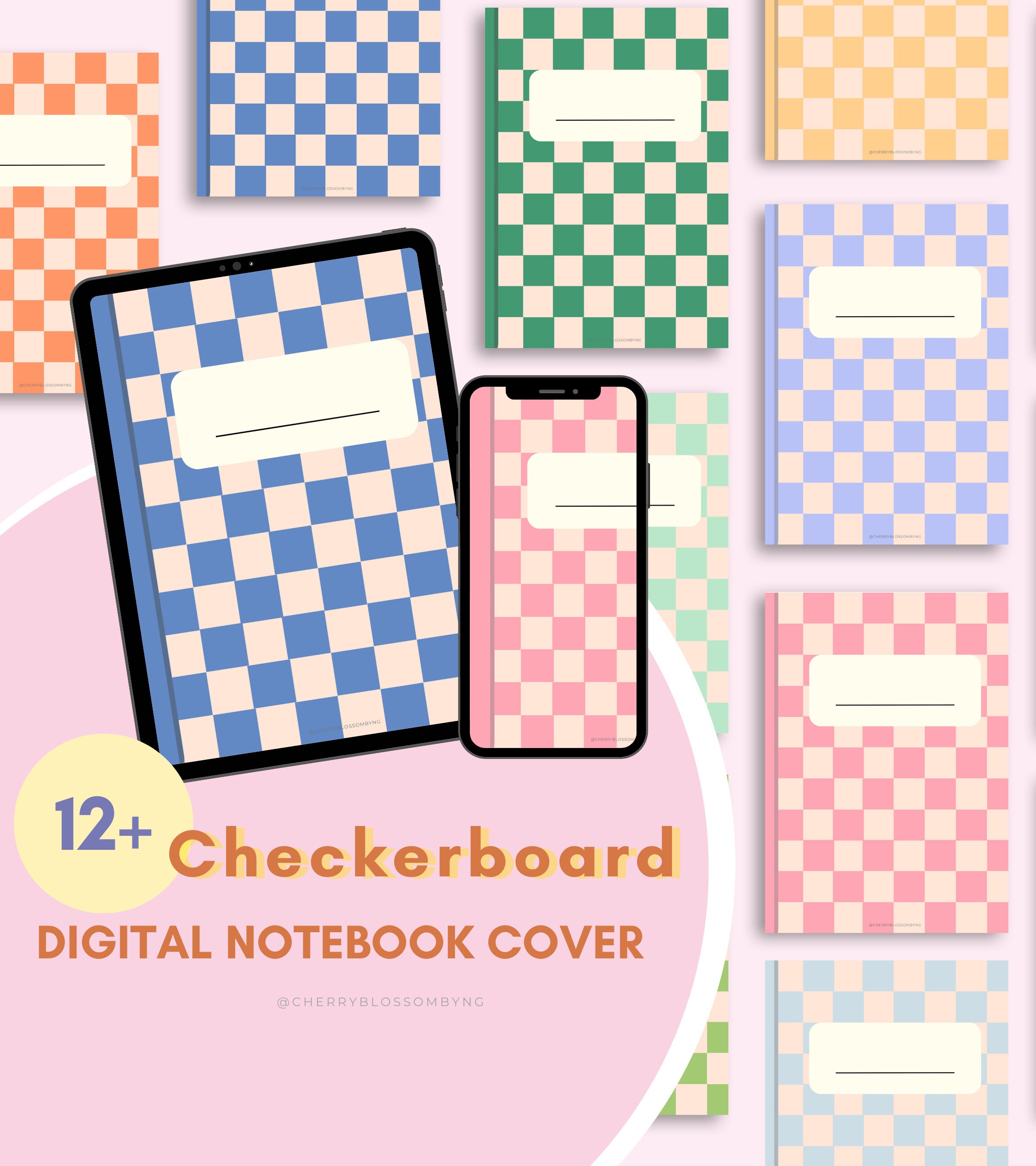 12 Groovy Checkerboard, Rainbow Checks Design Digital Notebook Covers ...