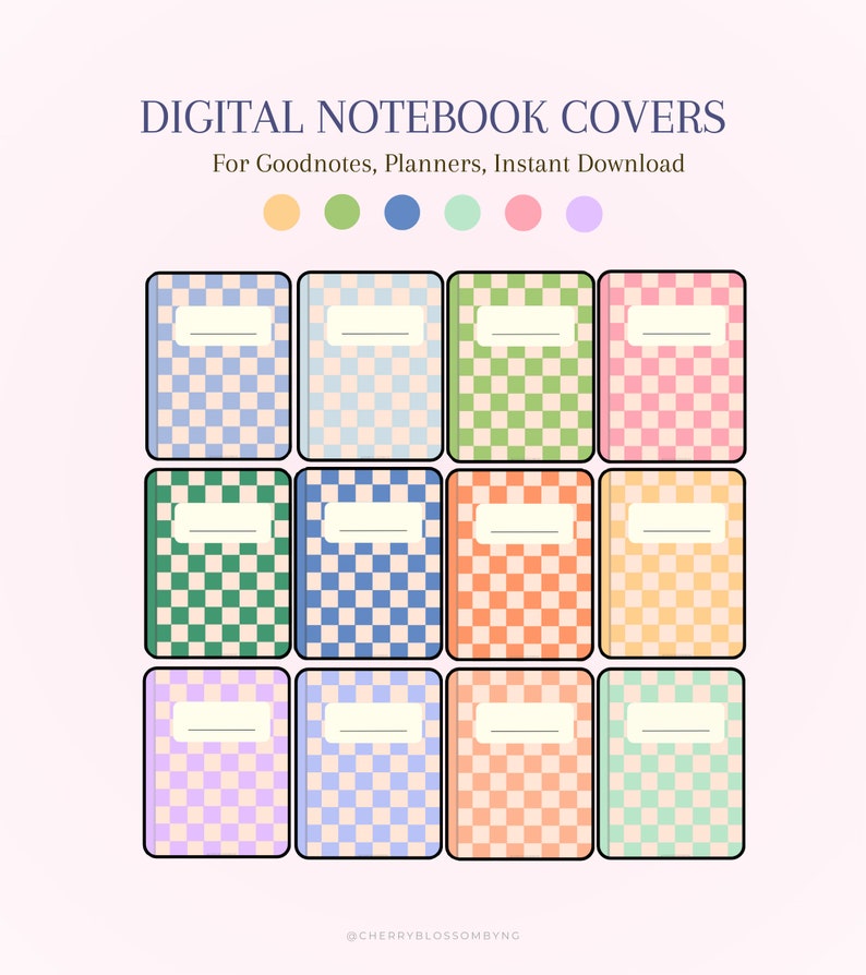 12 Groovy Checkerboard, Rainbow Checks Design Digital Notebook Covers ...