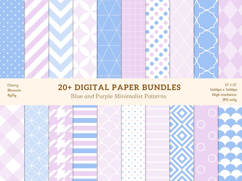 Boho Digital Paper: Blue & Purple Scrapbook Patterns (commercial Use ...