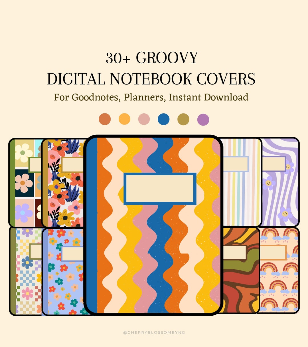 Groovy 70s Digital Notebook Covers: Colorful Patterns (PDF & PNG) - Etsy