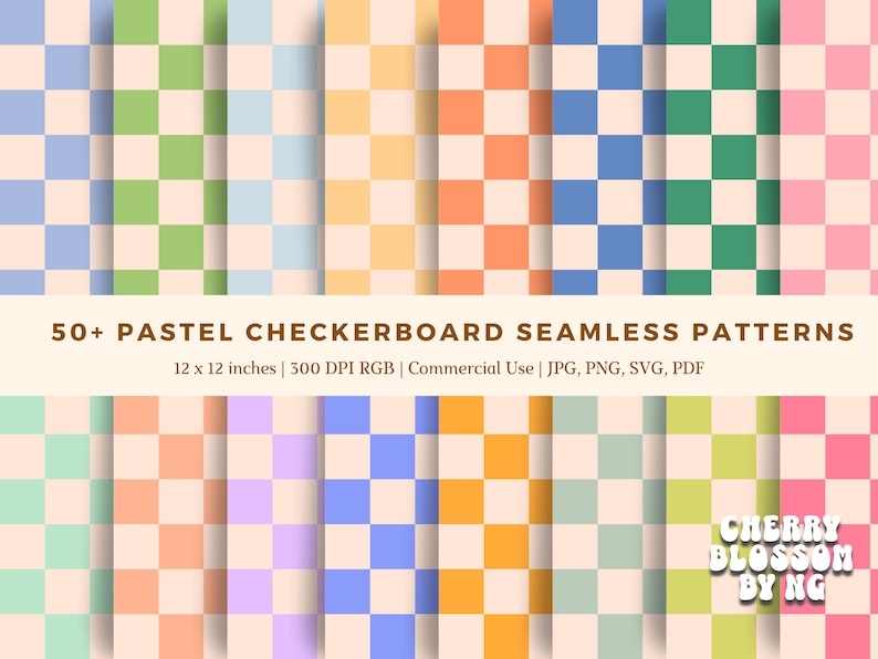 50 Pastel Checkerboard Digital Paper Checker Grid Background for ...