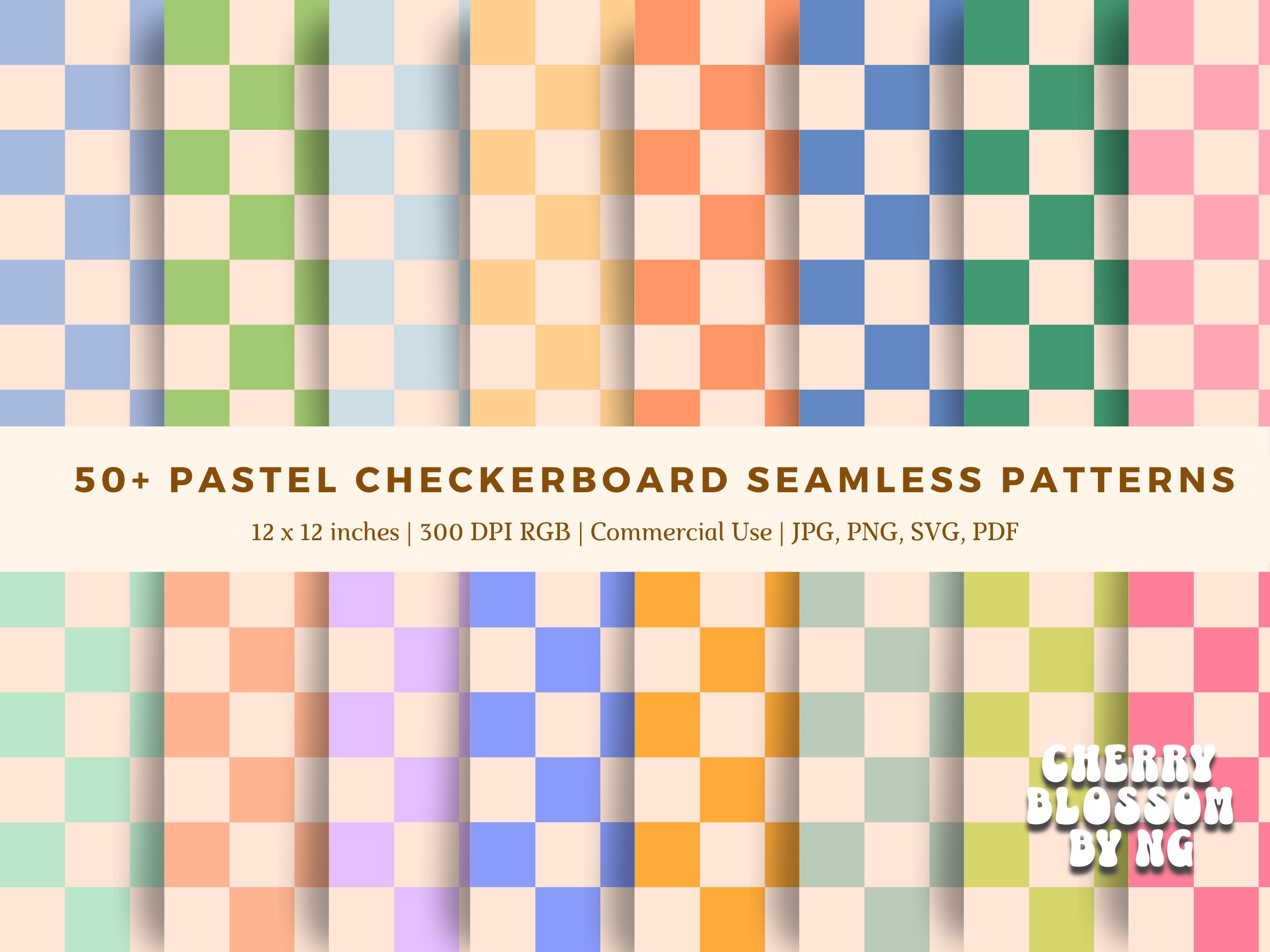 50 Pastel Checkerboard Digital Paper Checker Grid Background for ...