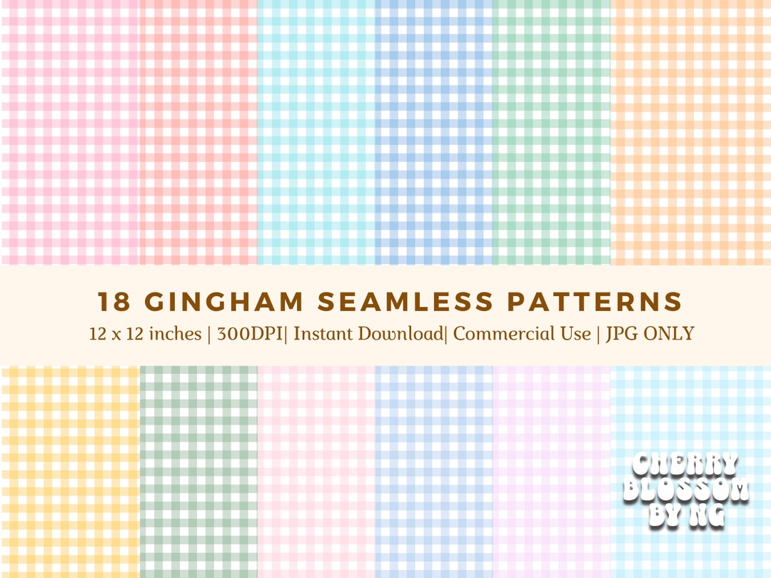 Pastel Gingham Seamless Patterns: Soft Color Checkered Design (digital ...