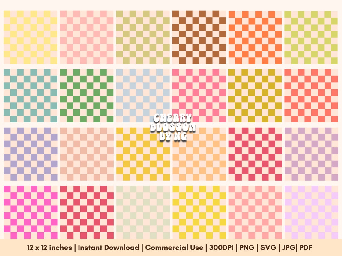 50 Pastel Checkerboard Digital Paper Checker Grid Background for ...